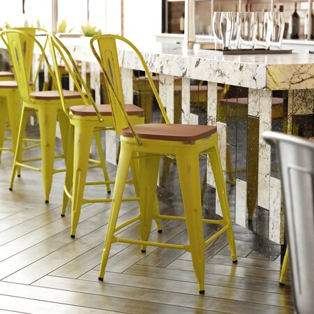 Flash Furniture Yellow Metal Stool with Teak Poly Seat ET-3534-24-YL ...