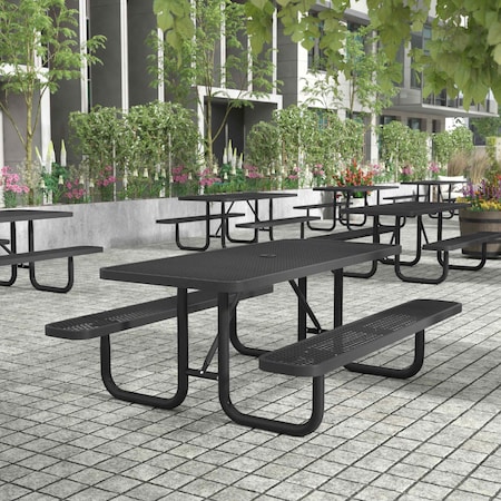 Flash Furniture Rectangle Picnic Table, Black, Metal, Mesh Top, 72-1/4 ...