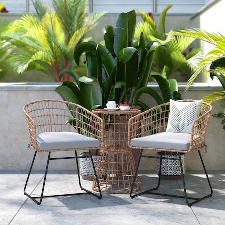 Flash Furniture 3PC Natural Rattan Rope Bistro Set with Side Table TW ...