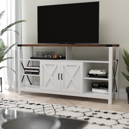Flash Furniture 60" White/Rustic TV Stand with Storage Shelves ZG-025 ...