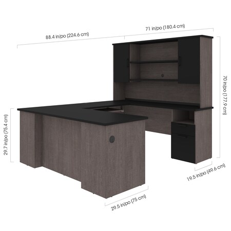 Bestar Norma U-Shaped Desk with Hutch, Black & Bark Gray 181852-000018 ...