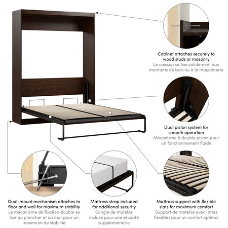 Bestar Queen Wall Bed, Pur, Chocolate 26184-69 | Zoro
