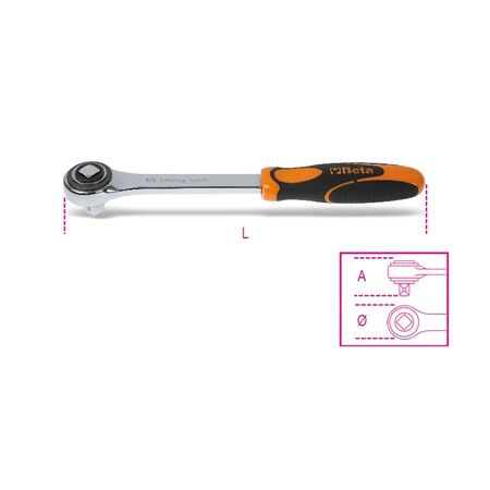 BETA TOOLS 1/2" Drive, 72 Teeth, Push Through Hand Ratchet, 275mm Long ...