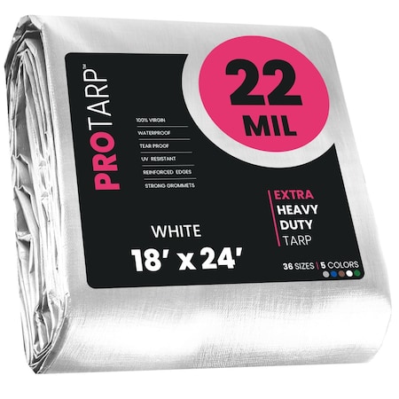 Protarp Heavy Duty Tarp, 18 ft x 24 ft, 22 Mil, White, Polyethylene ...