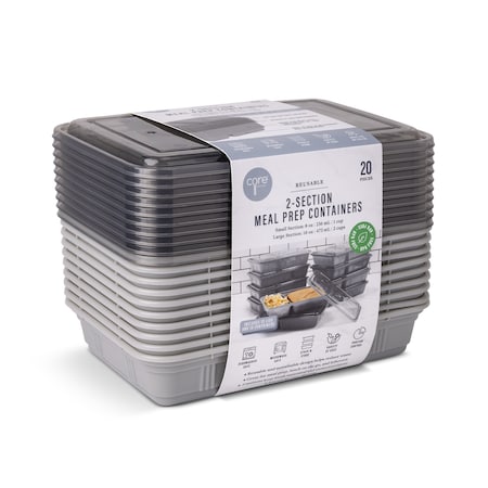 Core Kitchen 20pc 24oz 2-Section Colored Meal Prep Containers ...