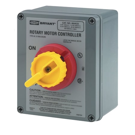 Bryant Enclosed Rotary Motor Controller, Three Pole, 30A 600V AC ...