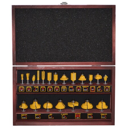 Pro-Series Router Bit Set in Wood Box, 20 Pc. RBSET20 | Zoro
