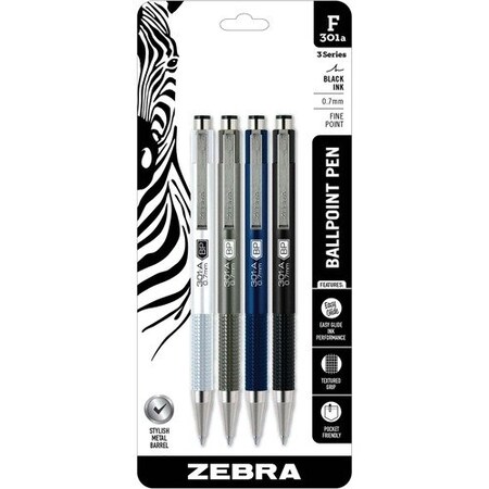 Zebra Pen Ballpoint Pen, Retract, .7mm, Fine Pt, AST Barrel/BK Ink ...