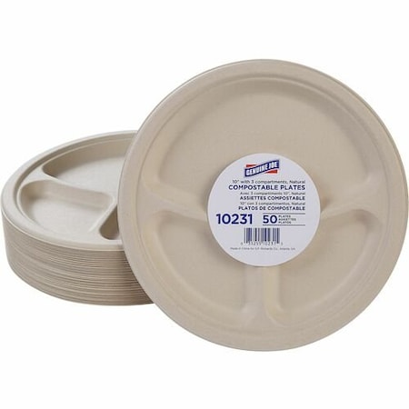 Genuine Joe Genuine Joe Plates, Compostable, 3-Comp, 10in, White, 50PK ...
