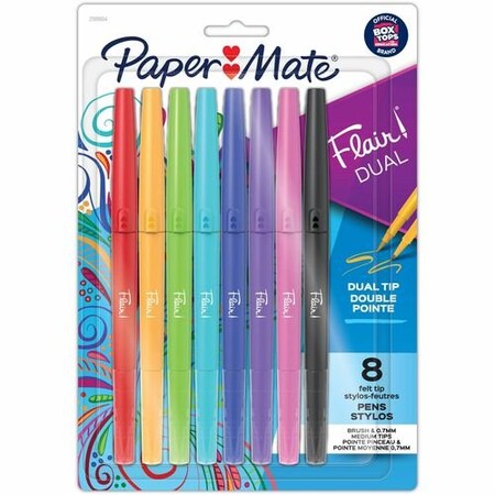 Paper Mate Pens, Flair, Dual-End, Brush/Medium Tip, AST, 8PK PAP2181604 ...