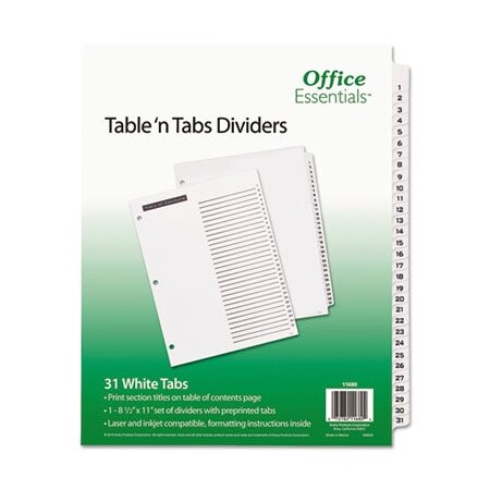 Avery Dennison Office Ess, TABLE 'N TABS DIVIDERS, 31-TAB, 1 TO 31, 11 ...