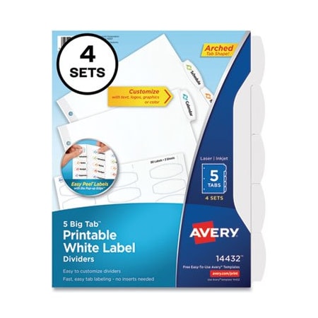 Avery Big Tab Printable White Label Tab Dividers, 5-Tab, Letter, White ...