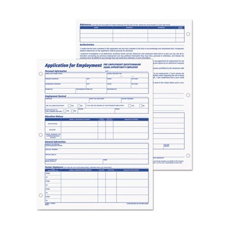 Tops Business Forms TOPS, Employee Application Form, 8 3/8 X 11, 2PK ...