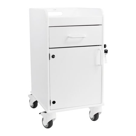 Trippnt Compact Bedside Cart, 1 Locking Drawer, White with White 53405 ...