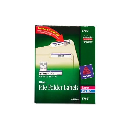 Avery Dennison Permanent Filing Labels, 1/3 Cut, 1 , Blue, 1500PK 5766 ...