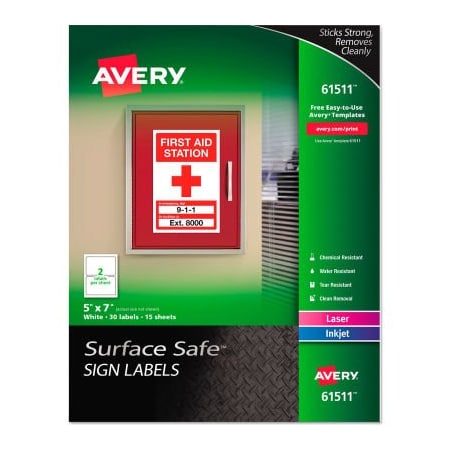 Avery Dennison Avery Surface Safe Sign Labels, 5in x 7in, White, 30 ...