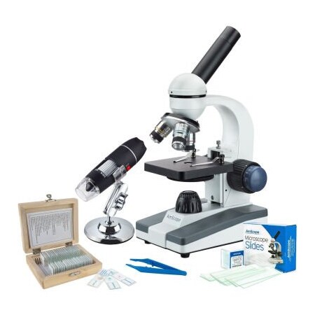 United Scope. AmScope 40X-1000X Monocular Microscope, 25-pc Slides Set ...