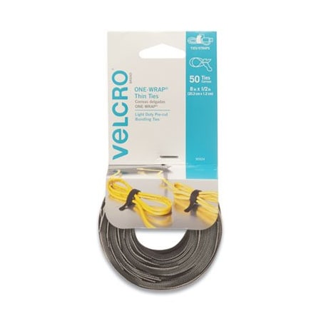 Velcro Brand Velcro, ONE-WRAP PRE-CUT THIN TIES, 0.5in X 8in, BLACK ...