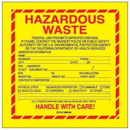 Bsc Preferred 6 x 6'' - ''Hazardous Waste - California'' Labels, 500PK ...