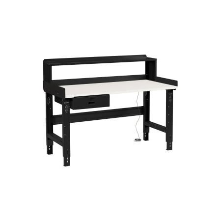 Global Equipment 72 x 30 Adj Height Workbench w/Drawer Riser, Black ...