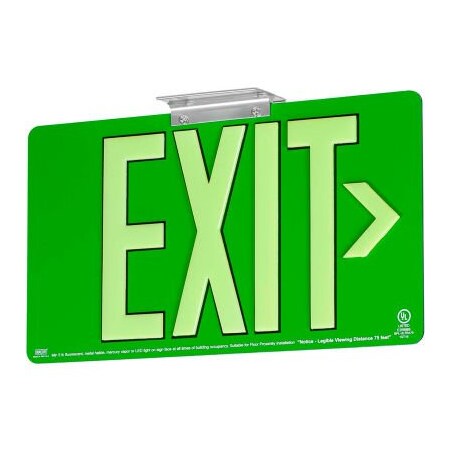 Hubbell Lighting Dual-Lite Exit Sign, Green Aluminum Face & Back w ...
