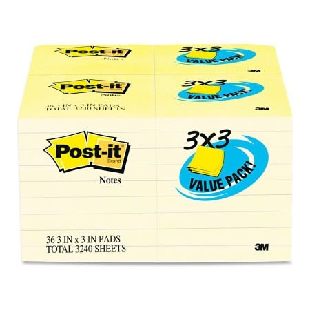 3M Post-it¬Æ Note Pad, 3" x 3", Canary Yellow, 100 Sheets, 36/Pack ...