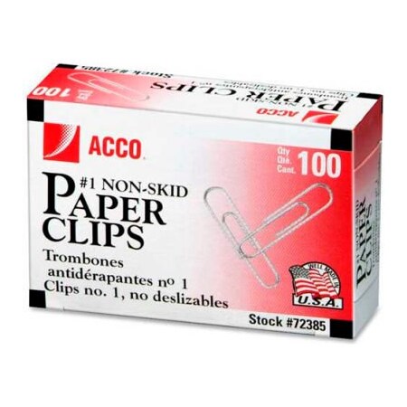 Acco Acco Economy No. 1 Non-Skid Paper Clips, Silver, 1000/Pack 72385 ...