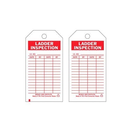 Brady Brady 86555 Ladder Inspecton Tag, 2 Sided, 10/Pkg, Polyester, 3"W ...