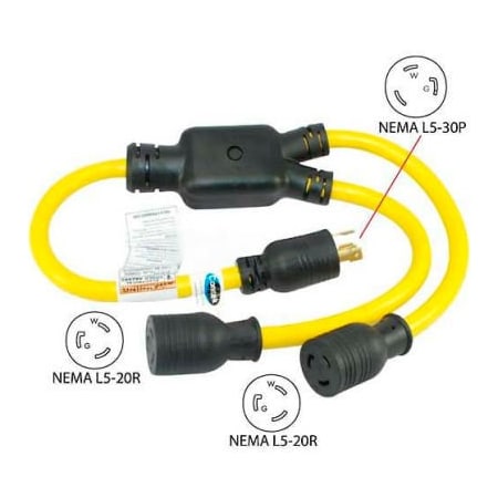 Conntek Plug Adapter, STOW, Y Adapter, L5-20R, L5-30P, 3 ft., Yellow ...