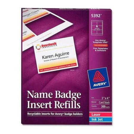 Avery Avery Name Badge Insert Refills, 3" x 4", White, 300 Inserts/Box ...