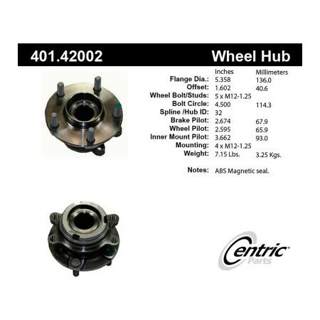 Centric Premium Hub and Bearing Assembly; With ABS Tone Ring / Encoder ...