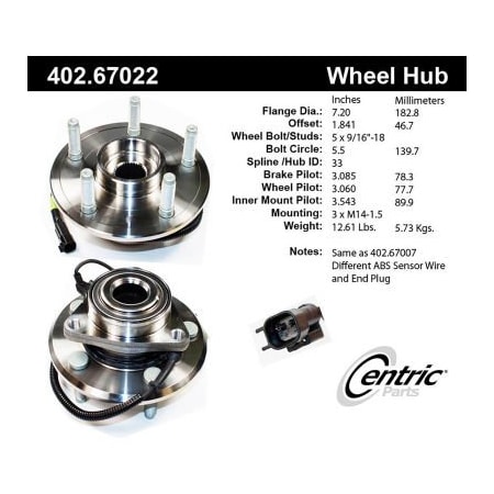 Centric Premium Hub and Bearing Assembly; With Integral ABS, Parts 402. ...