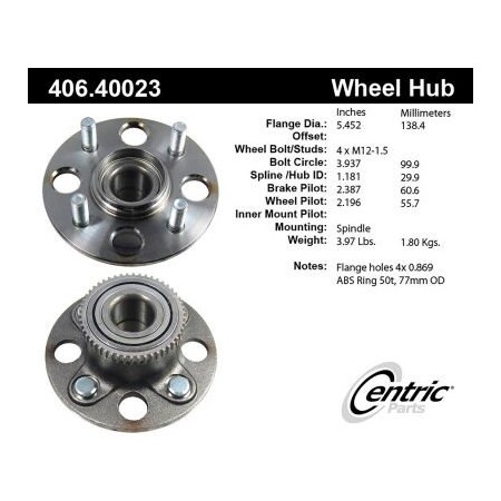 Centric Premium Hub and Bearing Assembly; With ABS, Parts 406.40023 | Zoro