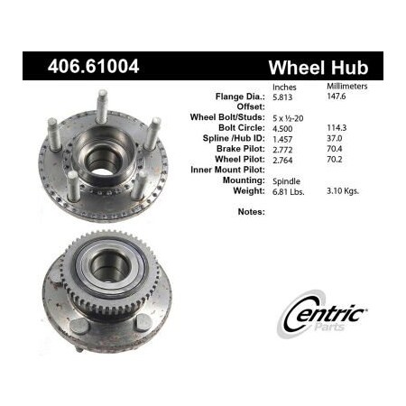 Centric Premium Hub and Bearing Assembly; With ABS Tone Ring, Parts 406 ...