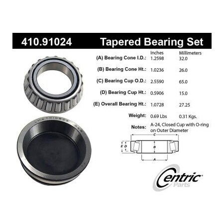 Centric Premium Wheel Bearing and Race Set, Parts 410.91024 | Zoro