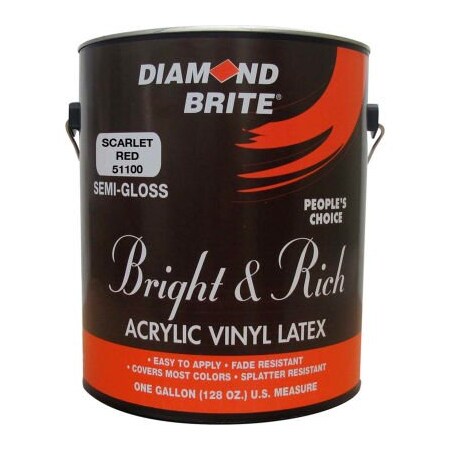 Diamond Brite Interior Paint, Semi-Gloss, Scalet Red, 1 gal 51100-1 | Zoro