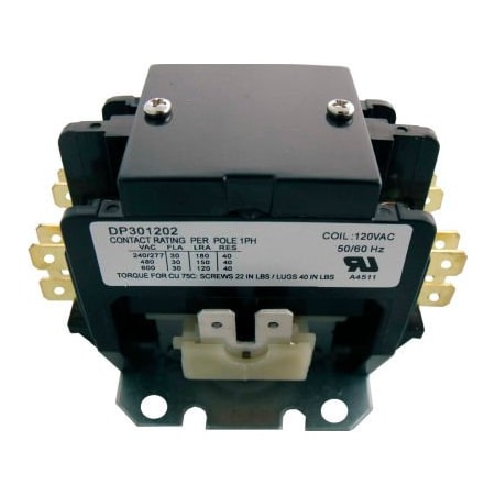 Sealed Unit Parts Co Contactor 30 Amps 120V 2 Pole DP301202 | Zoro
