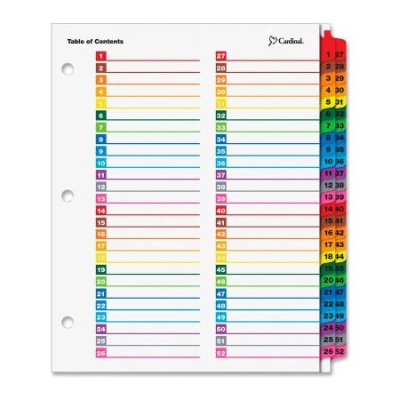 Cardinal Brands Cardinal OneStep Printable T.O.C. Divider, 1 to 52, 8.5 ...