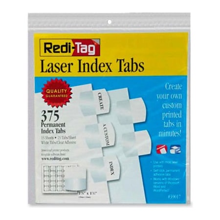 Redi-Tag Redi-Tag Laser Index Tab/Blank, 375 Tabs, White/White 39017 | Zoro