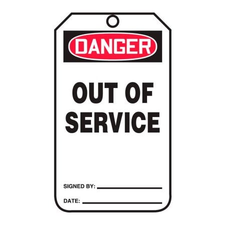 Accuform Danger Out Of Service Tag, RP-Plastic, 25/Pack MDT246PTP | Zoro