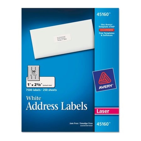 Avery Avery Address Labels, 1 x 2-5/8, White, 7500/Box 45160 | Zoro