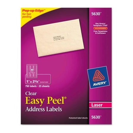 Avery Avery Easy Peel Laser Mailing Labels, 1 x 2-5/8, Clear, 750/Box ...