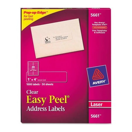 Avery Avery Easy Peel Laser Mailing Labels, 1 x 4, Clear, 1000/Box 5661 ...