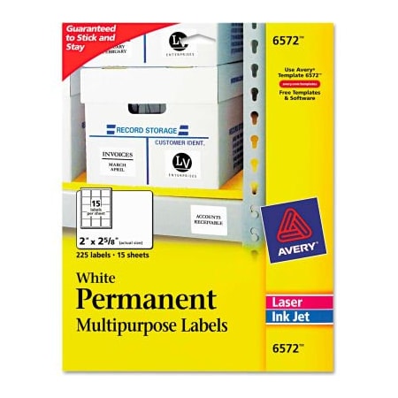 Avery ID Label, 1 1/4" Label W, 15 Labels per Sheet White 6572 | Zoro