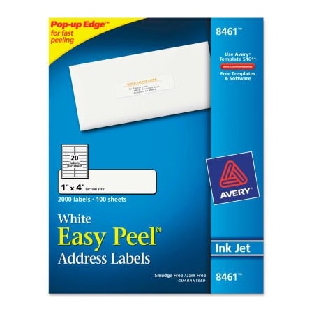 Avery Avery Easy Peel Inkjet Address Labels, 1 x 4, White, 2000/Box ...