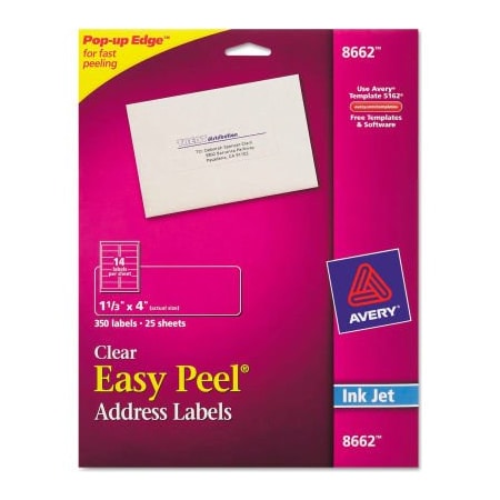 Avery Avery Easy Peel Inkjet Mailing Labels, 1-1/3 x 4, Clear, 350/Pack ...