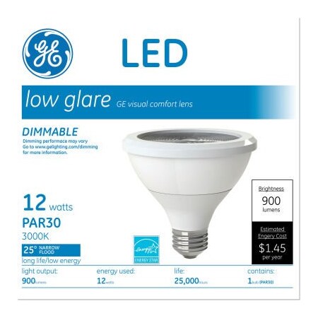 Ge Led Par30 Dimmable Warm White Flood Light Bulb, 2700K, 12 W 42133 | Zoro