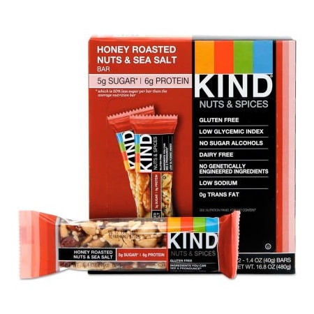 Kind Nuts and Spices Bar, Honey Roasted Nuts/Sea Salt, 1.4 oz. Bar, 12 ...