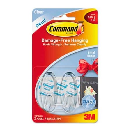 3M 3M Command„¢ Clear Hooks and Strips, Plastic, Small, 2 Hooks with 4 ...