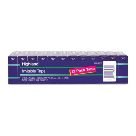 3M Highland Invisible Tape, 3/4" x 1000", 1" Core, 12/Pack 6200K12 | Zoro
